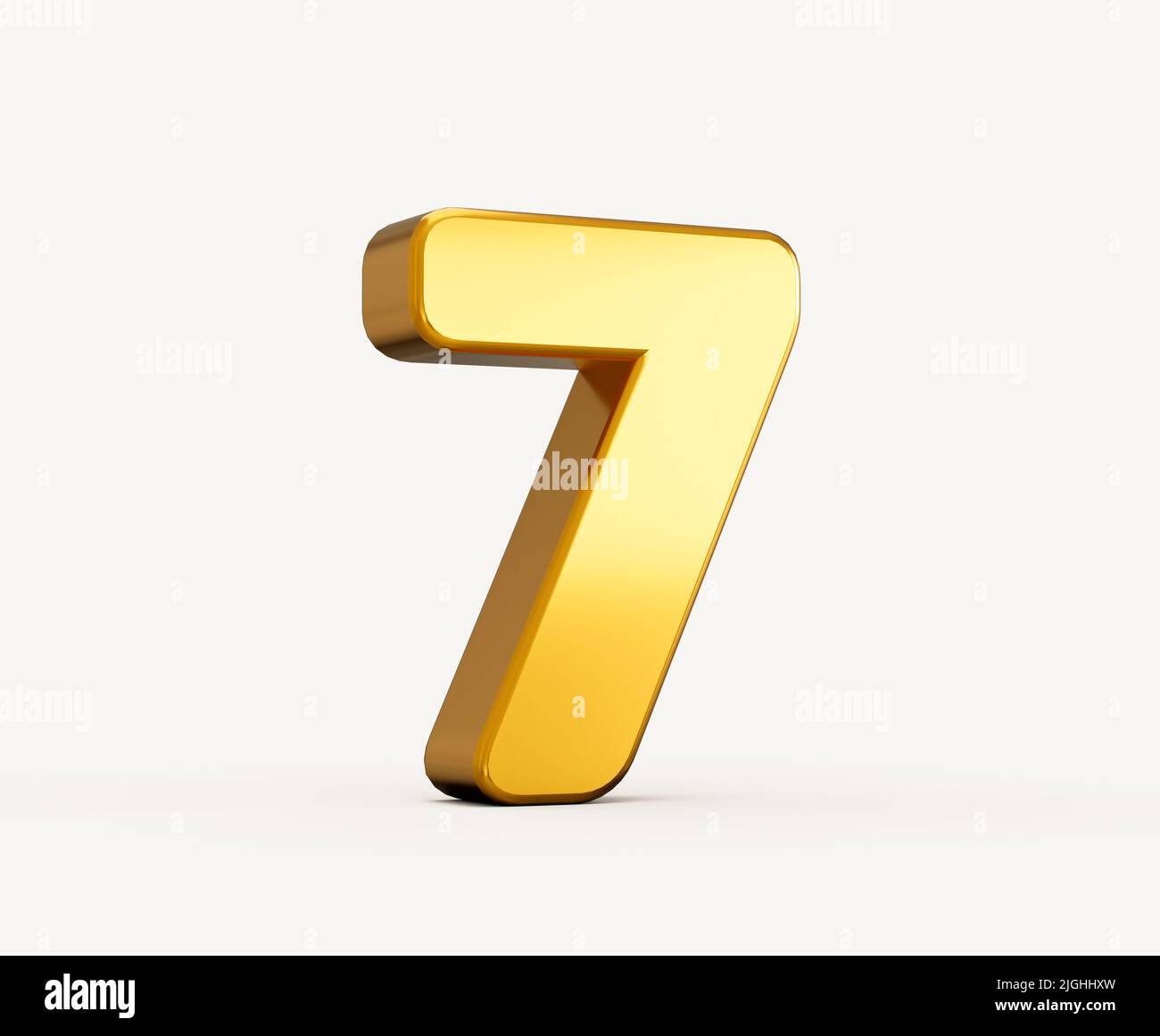 3d illustration of golden number 7 or seven isolated on beige ...