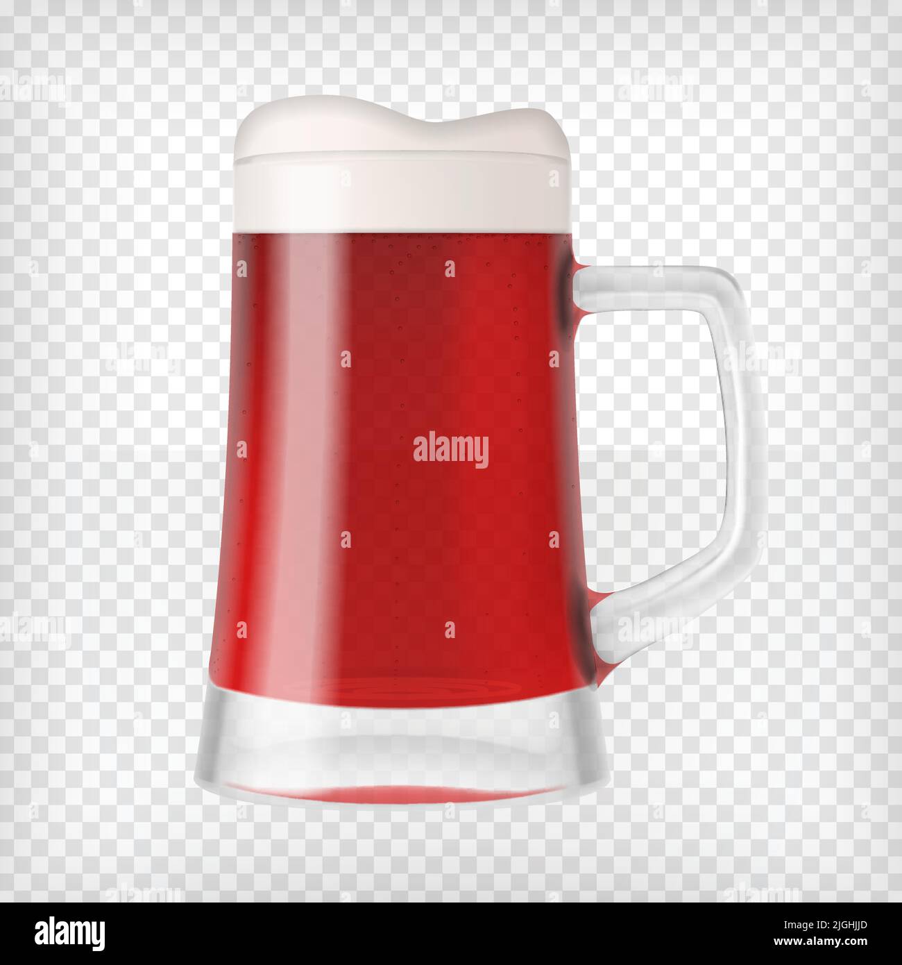 Realistic beer glass. Mug with red beer and bubbles. Graphic design ...