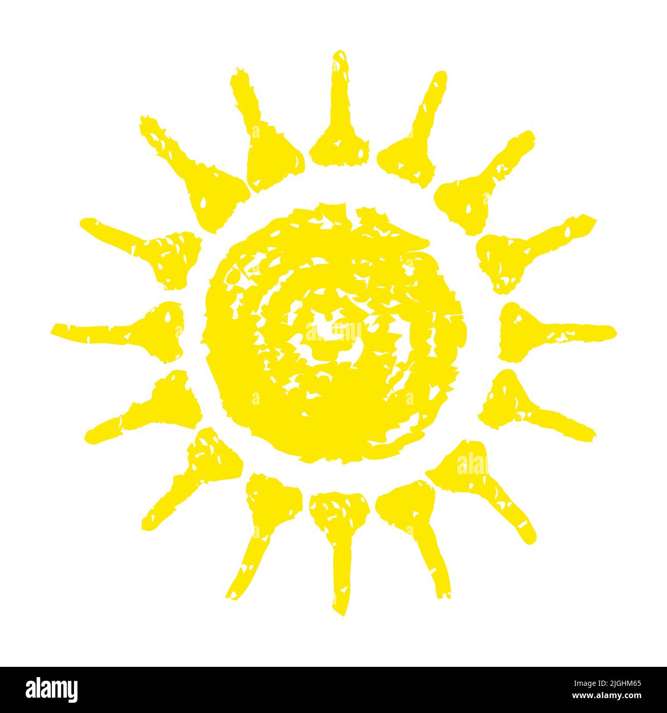 Hand painted sun symbol, hand drawn with crayon, isolated on white ...