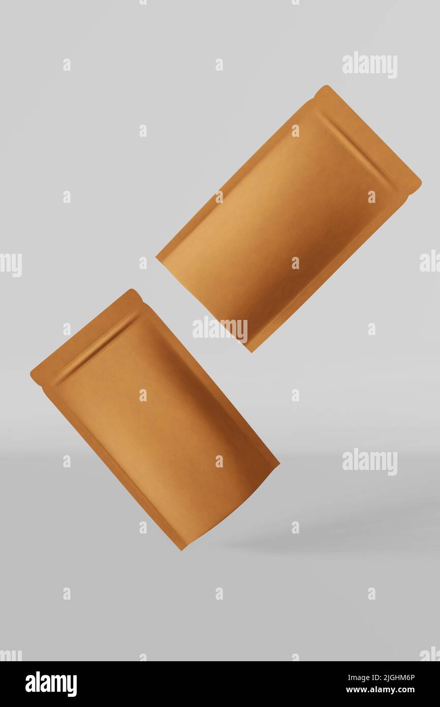 Balancing paper pouch bag mockup white background 3D render ...