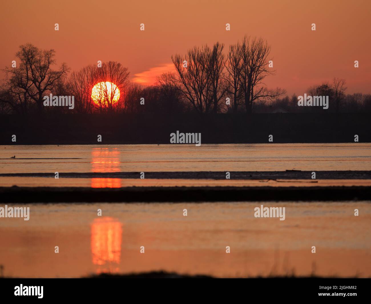 Marvelous sunset on the banks of the Vistula River. Poland. Eastern ...