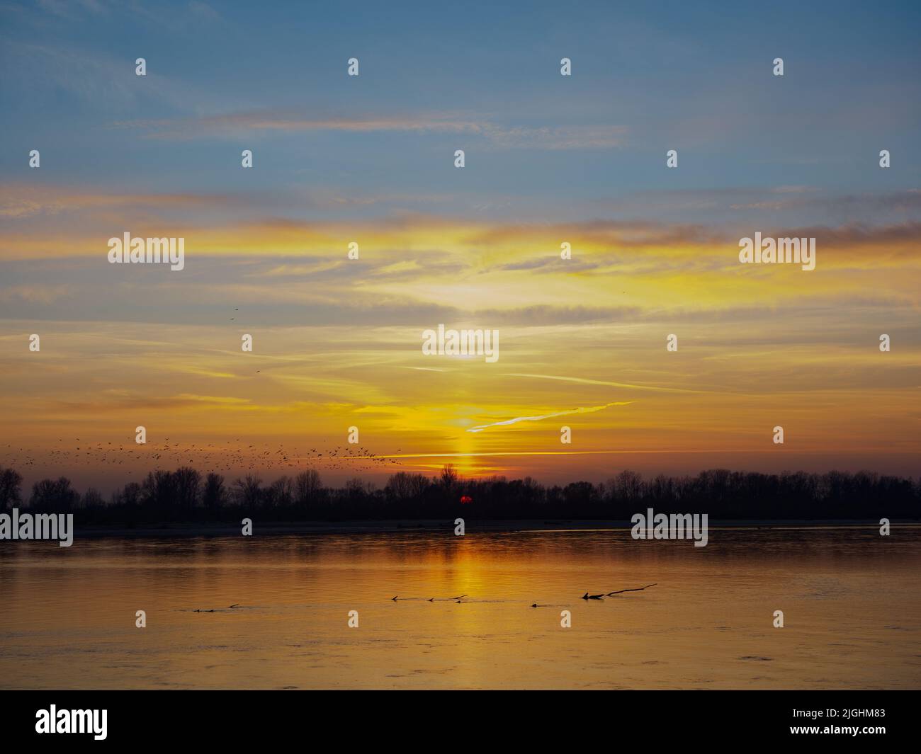 Marvelous sunset on the banks of the Vistula River. Poland. Eastern ...