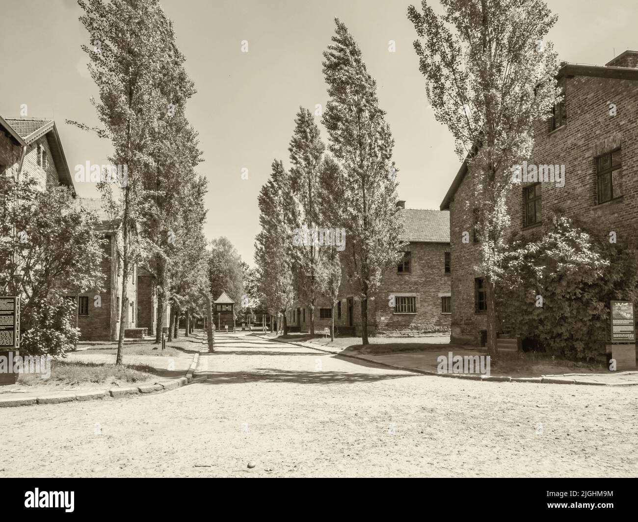 Oświęcim, Poland - June, 2019: Block of houses in concentration camp in ...