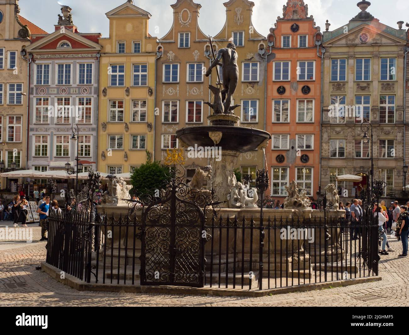 Gdańsk, Poland - May, 2019: A close up for Neptune statue in with ...