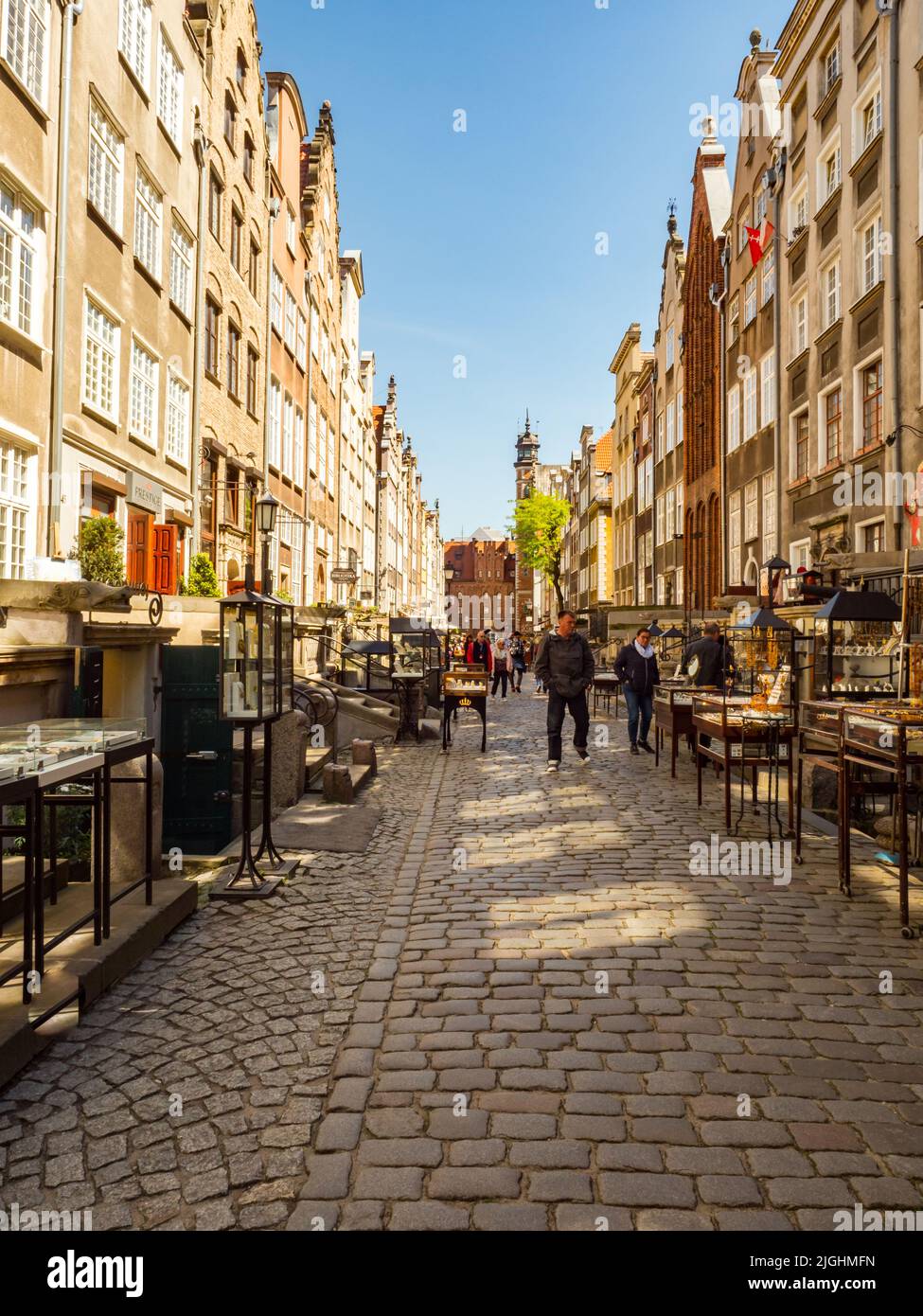 Gdansk, Poland - May 2019: Old Town Piwna Street with lots of historic ...