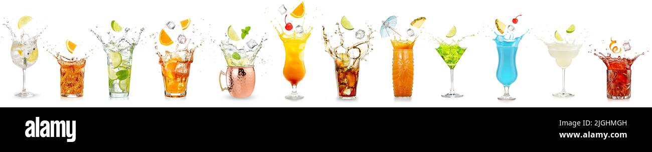 splashing cocktails collection isolated on white background Stock Photo ...