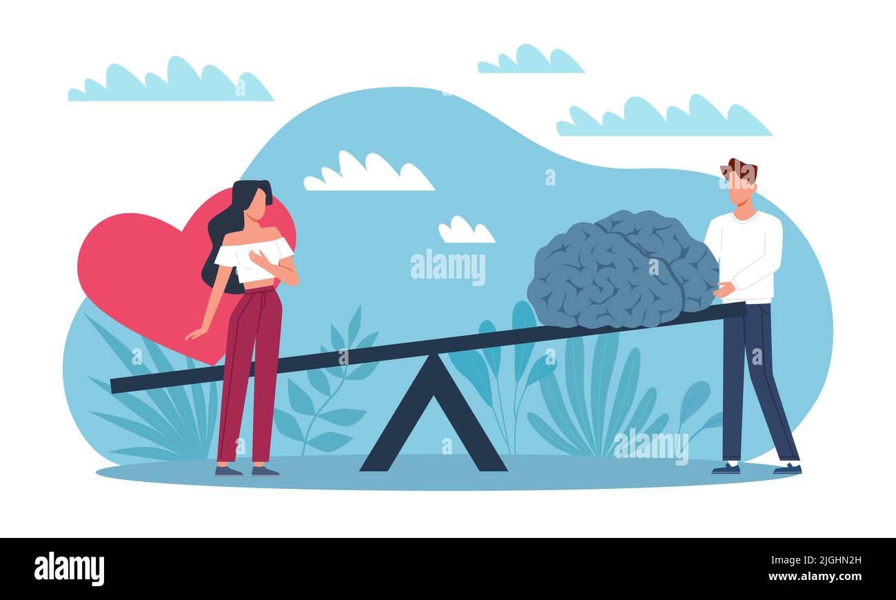 Emotions and practicality. Instinct and logic, brain vs heart, elements ...