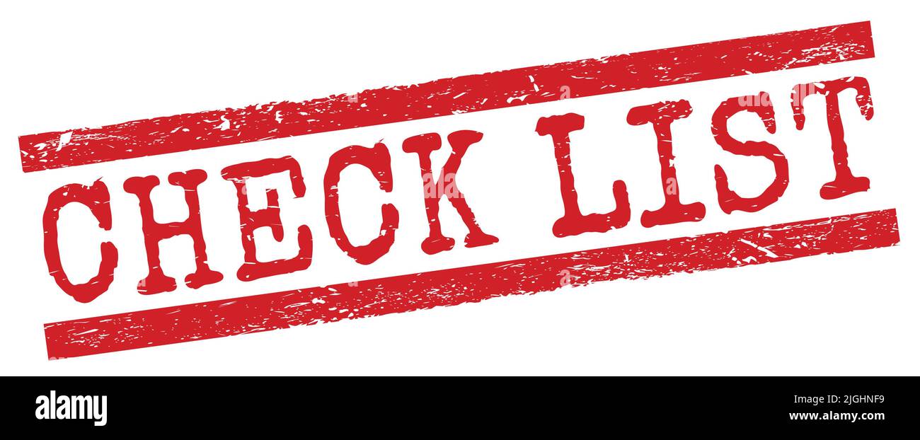 CHECK LIST text written on red grungy lines stamp sign Stock Photo - Alamy