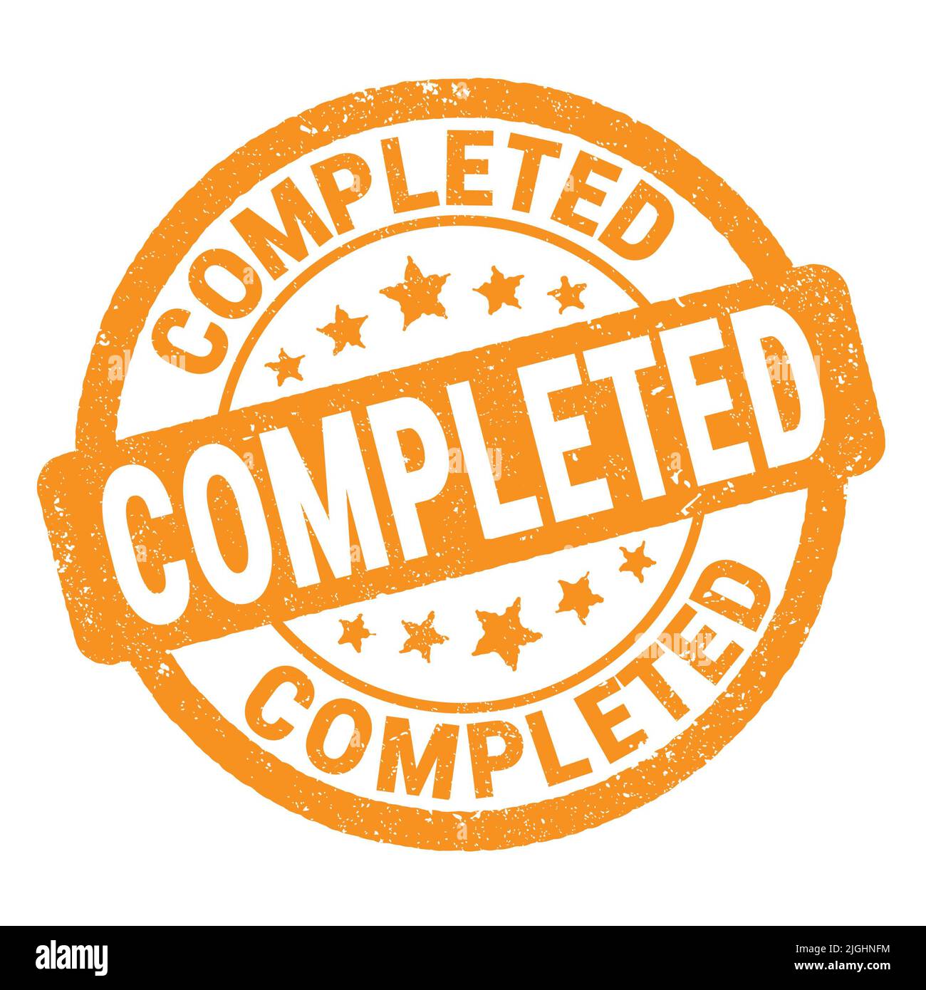 COMPLETED text written on orange grungy stamp sign Stock Photo - Alamy