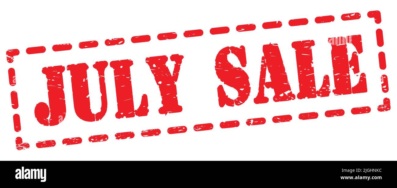 JULY SALE text written on red dash stamp sign Stock Photo - Alamy