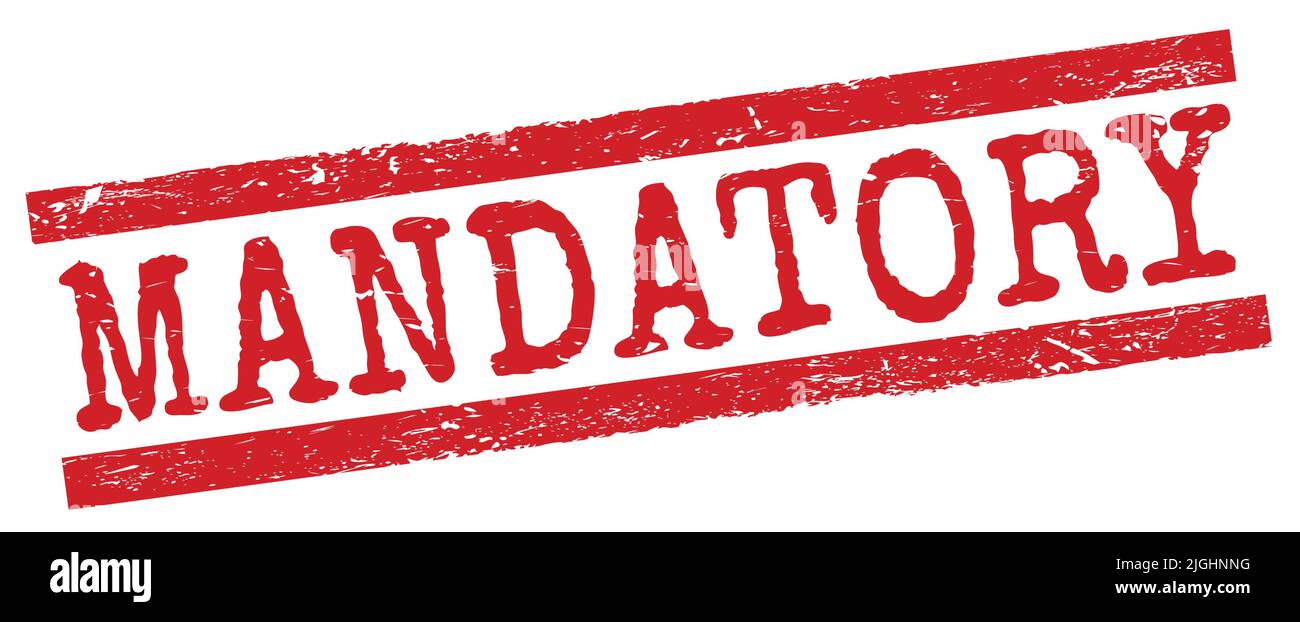 MANDATORY text written on red grungy lines stamp sign Stock Photo - Alamy