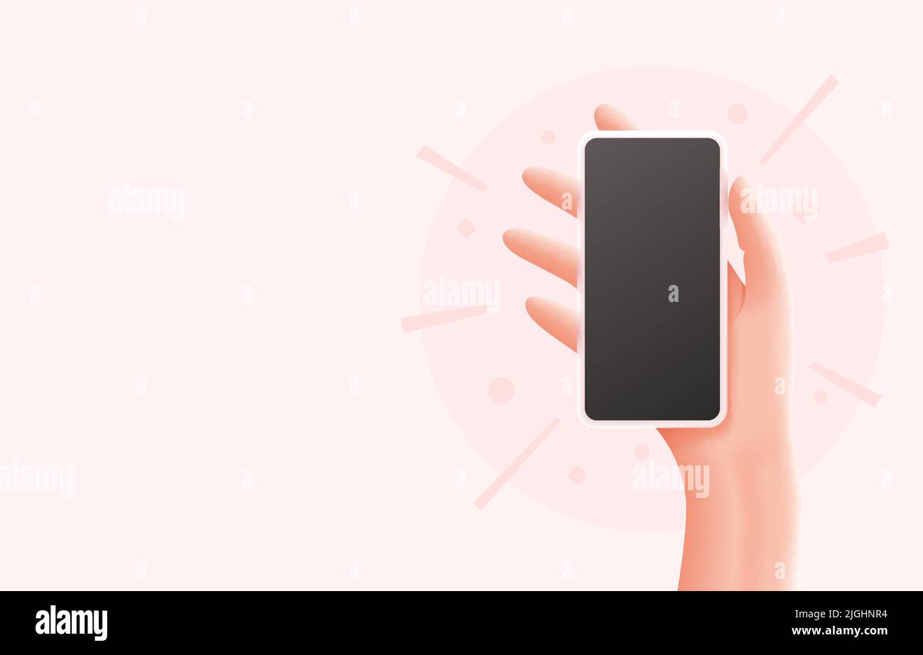 smartphone in hand, touch screen, web banner. Vector illustration Stock ...