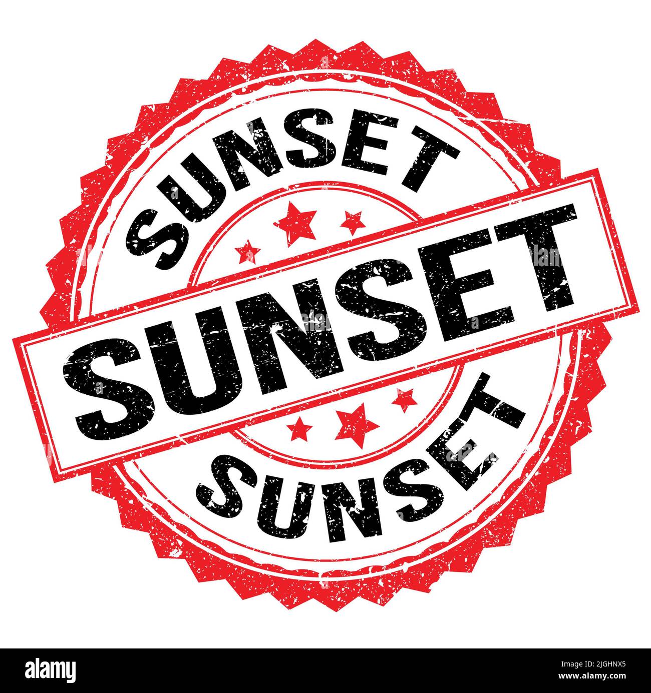 SUNSET text written on red-black round stamp sign Stock Photo - Alamy