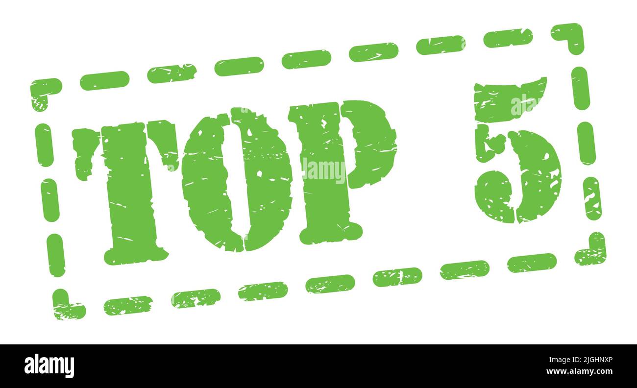 TOP 5 text written on green dash stamp sign Stock Photo - Alamy