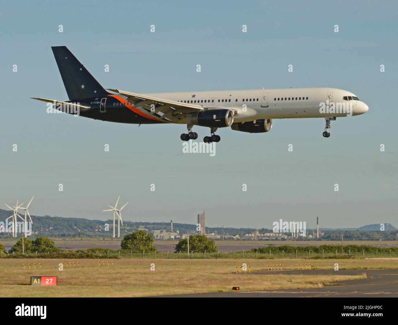 TITAN AIRWAYS' Boeing 757-200 G-POWH, on final approach to Liverpool ...