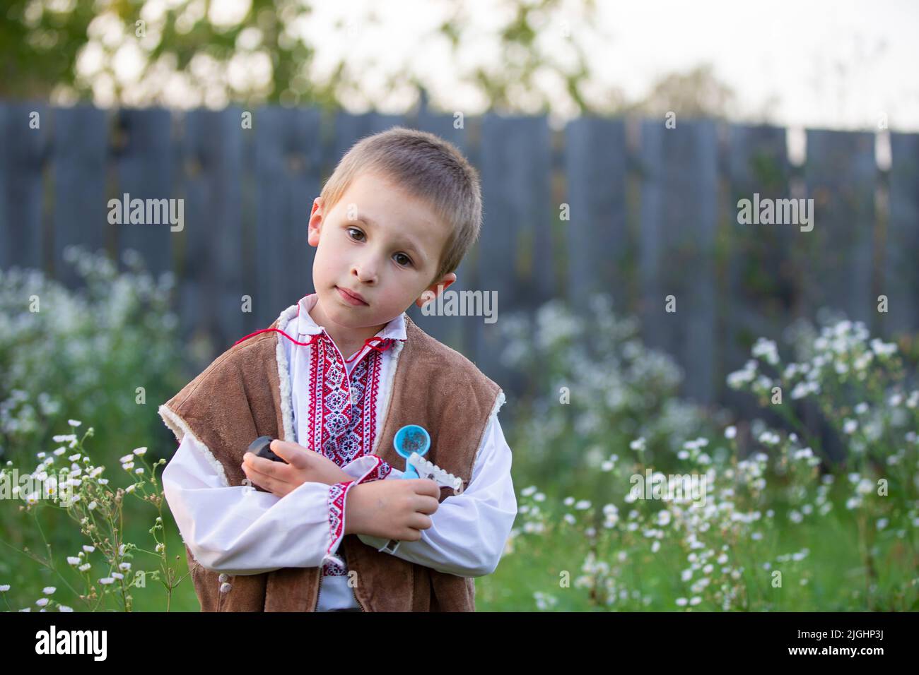 Slavic little boy Belarusian or Ukrainian in national clothes on a ...