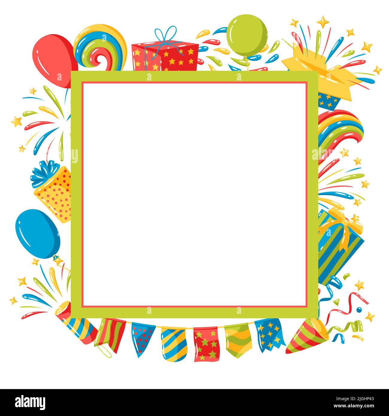 Frame with holiday decoration items. Color objects for celebration ...