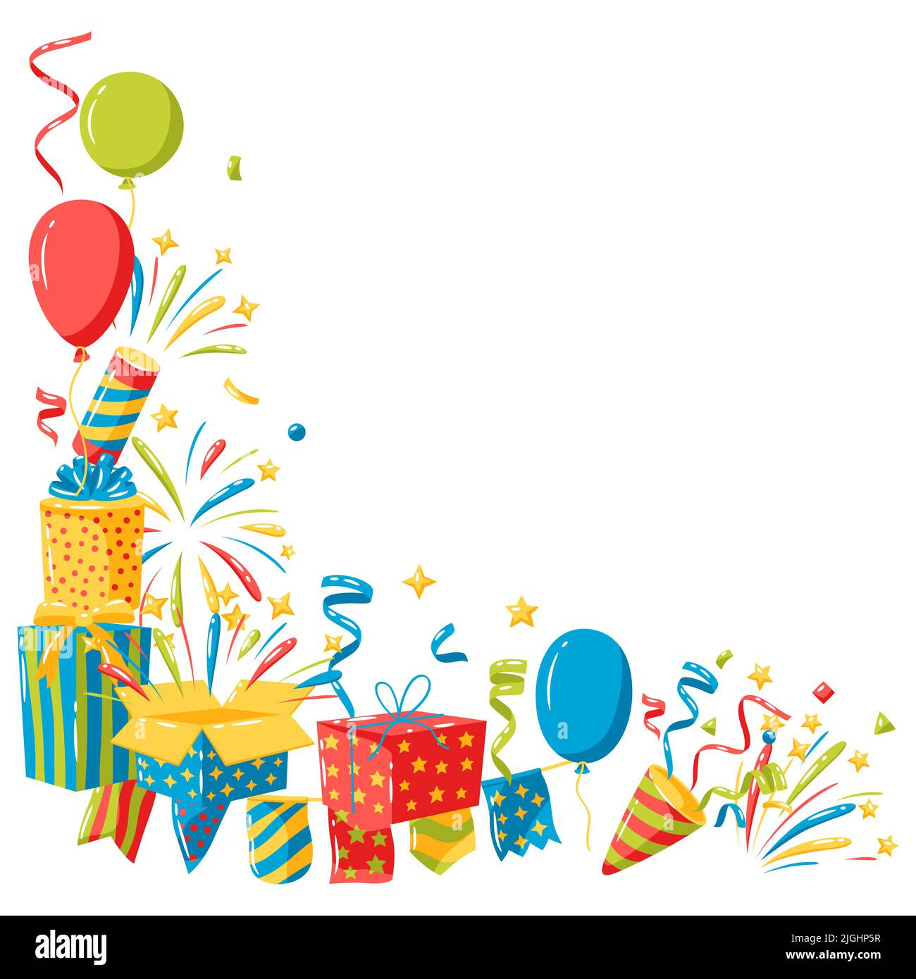 Background with holiday decoration items. Color objects for celebration ...