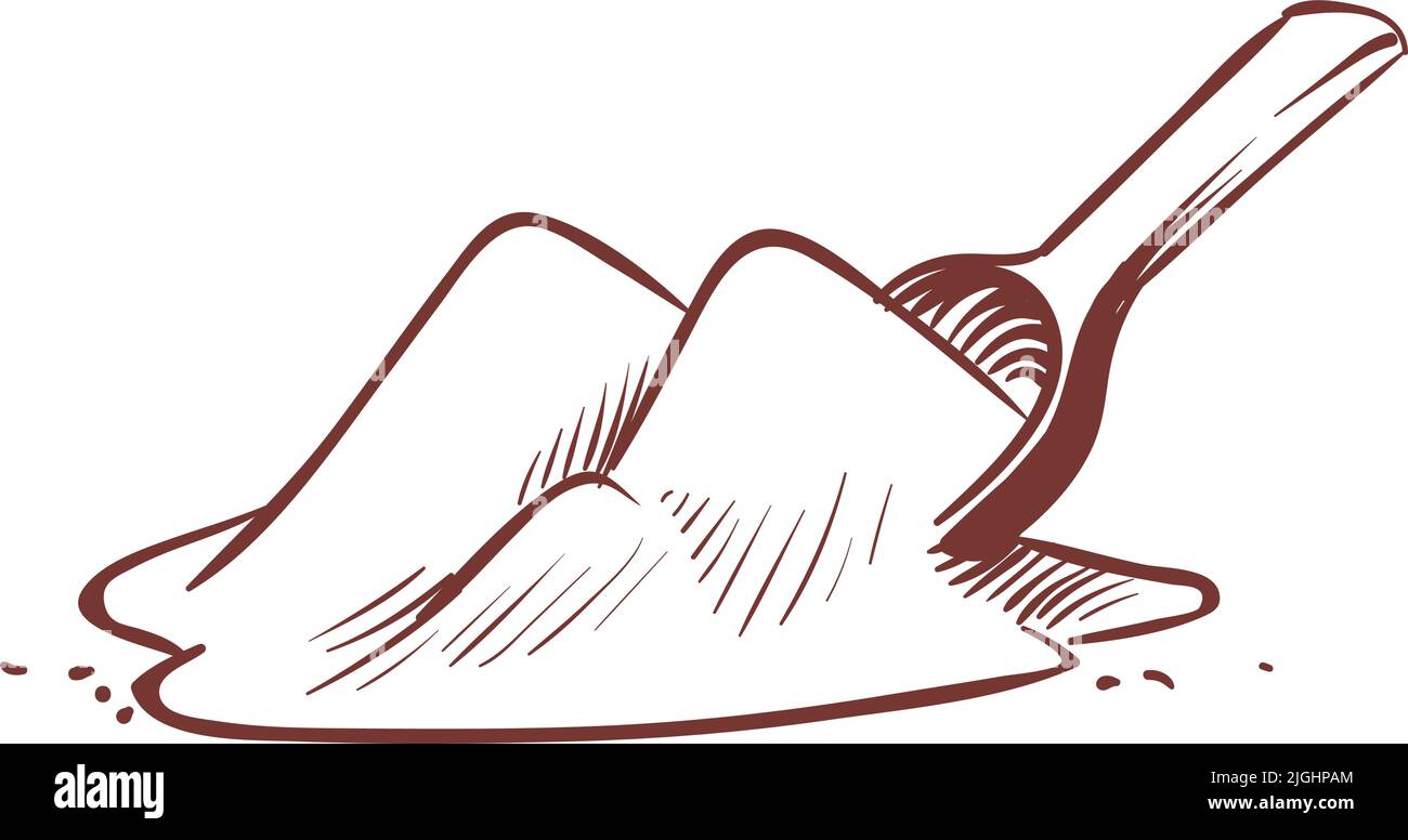 Flour pile sketch. White powder with wooden spoon Stock Vector Image ...