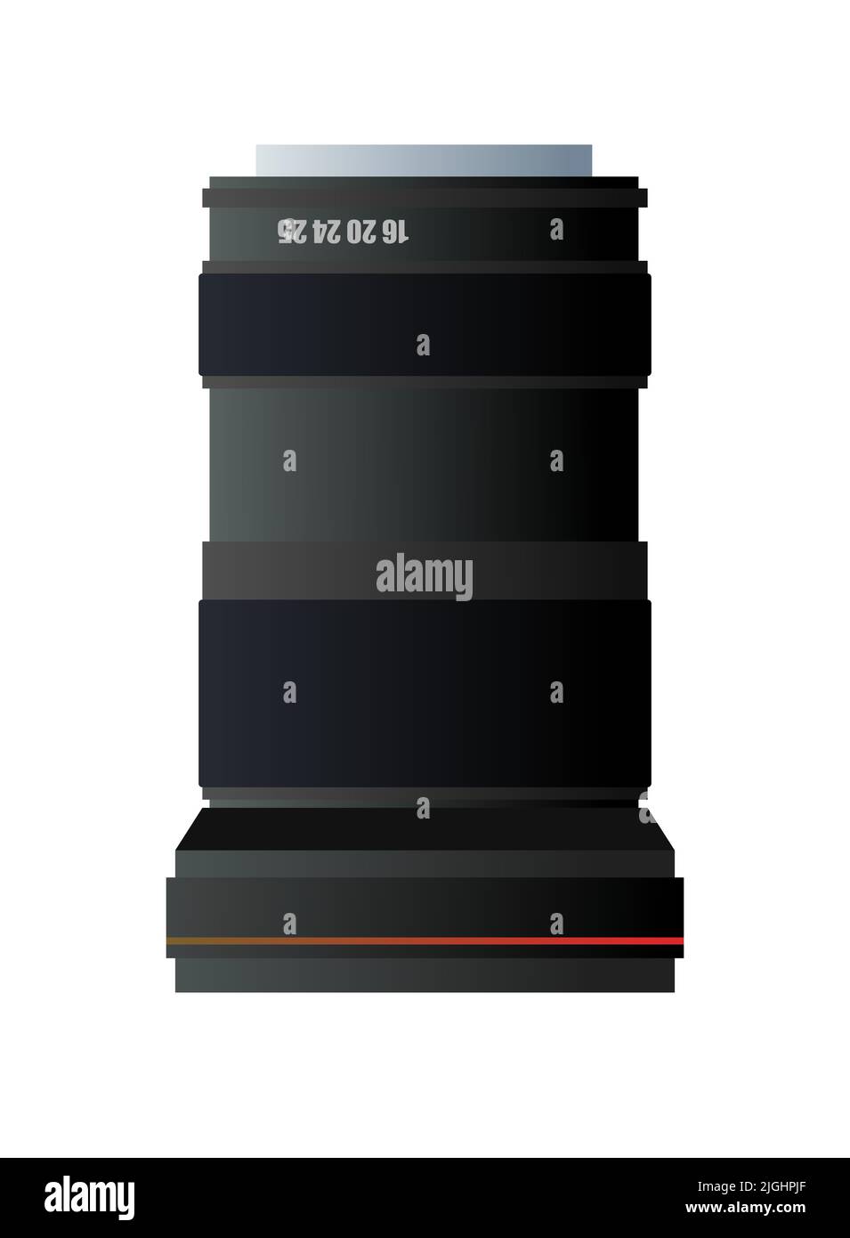 Camera lens. Optical device. Shooting equipment. Object isolated on white background. Vector ...