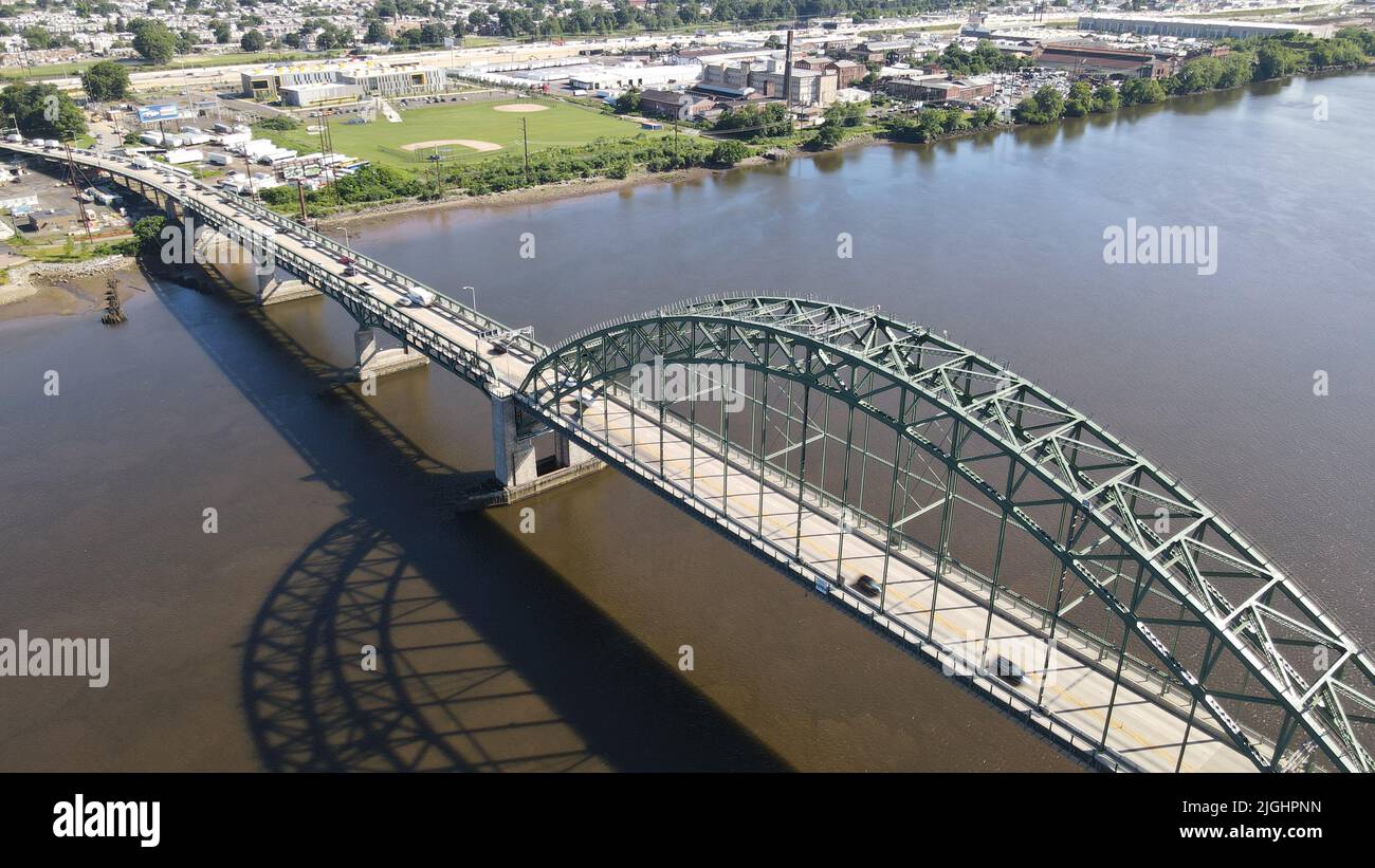A view of the Tacony Palmyra Bridge crossing the Delaware River north ...