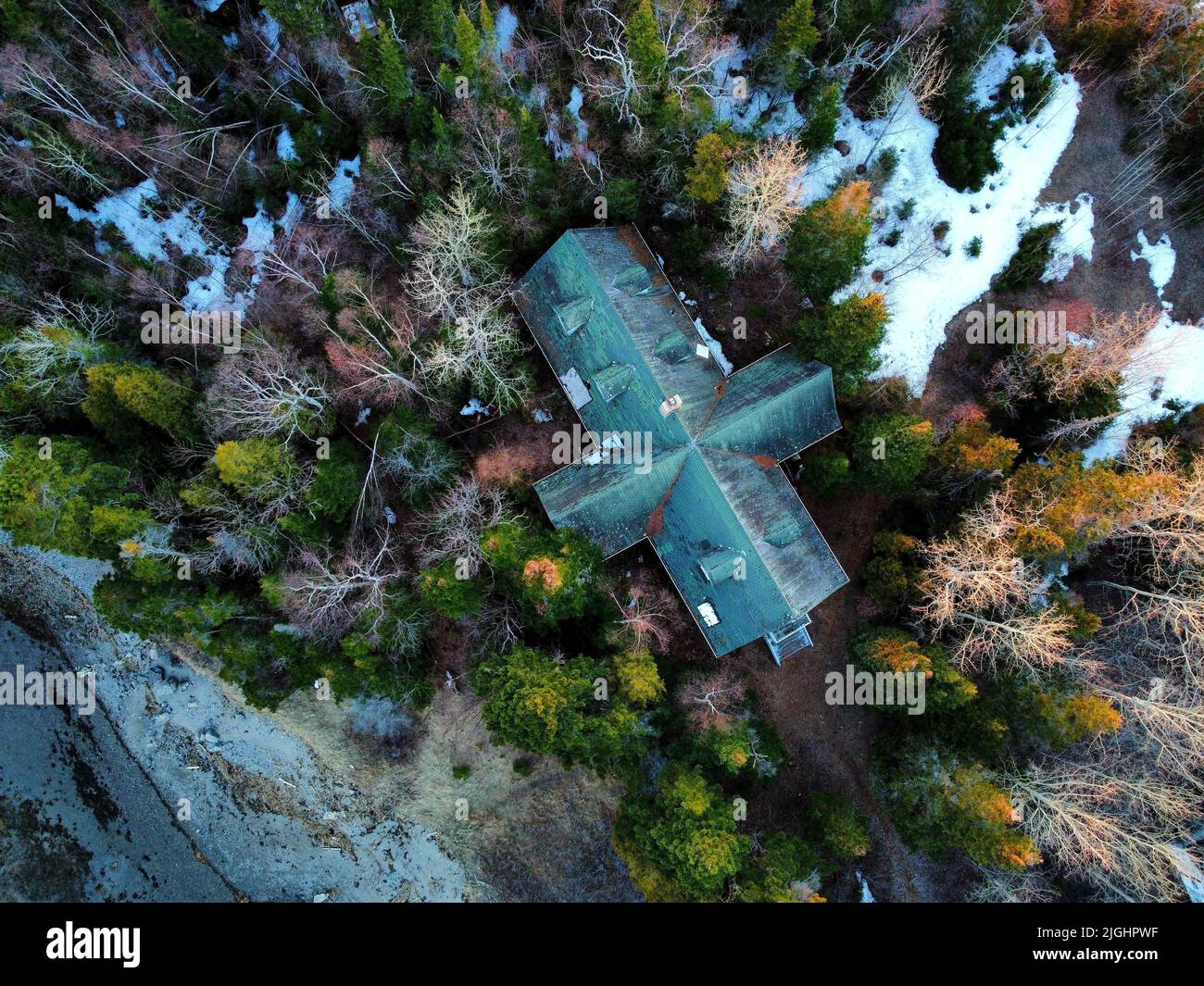 An aerial view of the east point of Canuel Island in St-Laurence river ...