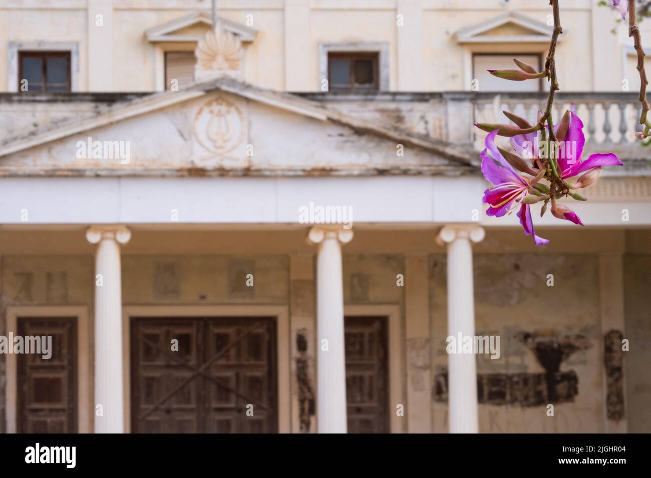 Famagusta, Cyprus - April 20, 2022: Facade of abandoned neoclassic ...