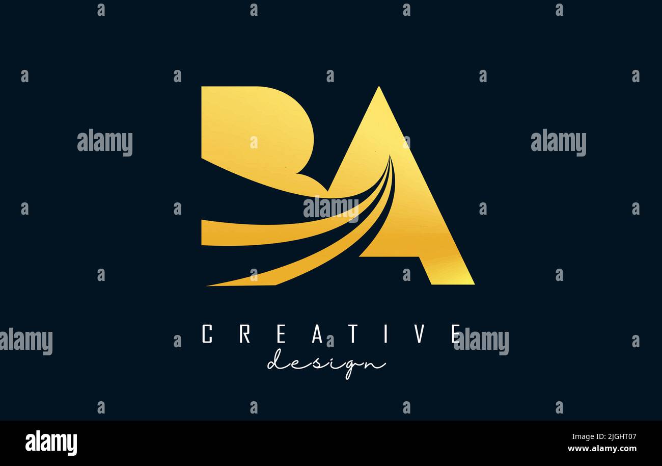 Creative golden letter BA b a logo with leading lines and road concept ...
