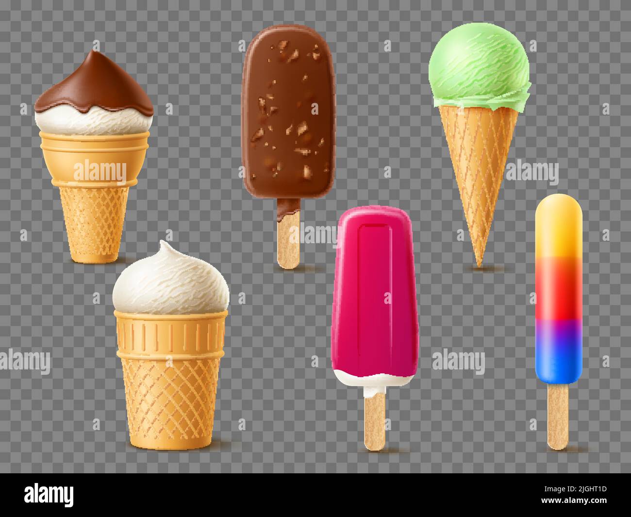 Ice cream. Realistic milk dessert, cold yogurt, summer frozen juice ...
