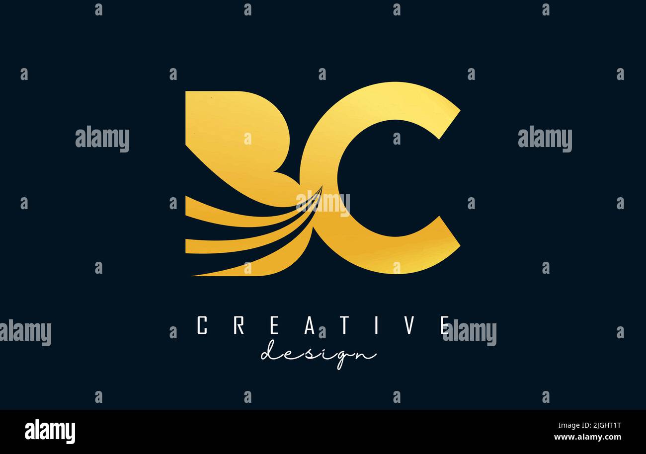 Creative golden letter BC b c logo with leading lines and road concept ...