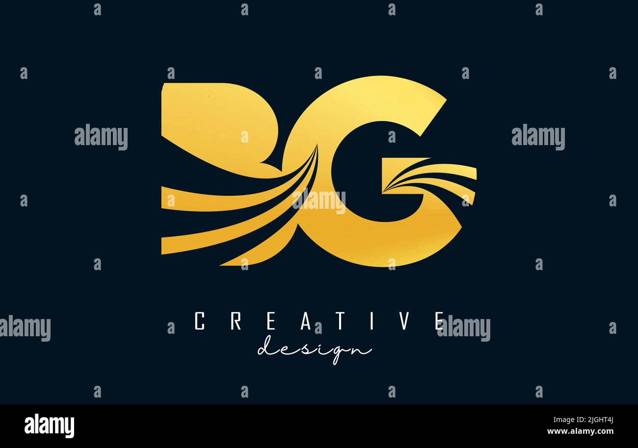 Creative golden letter BG b g logo with leading lines and road concept ...