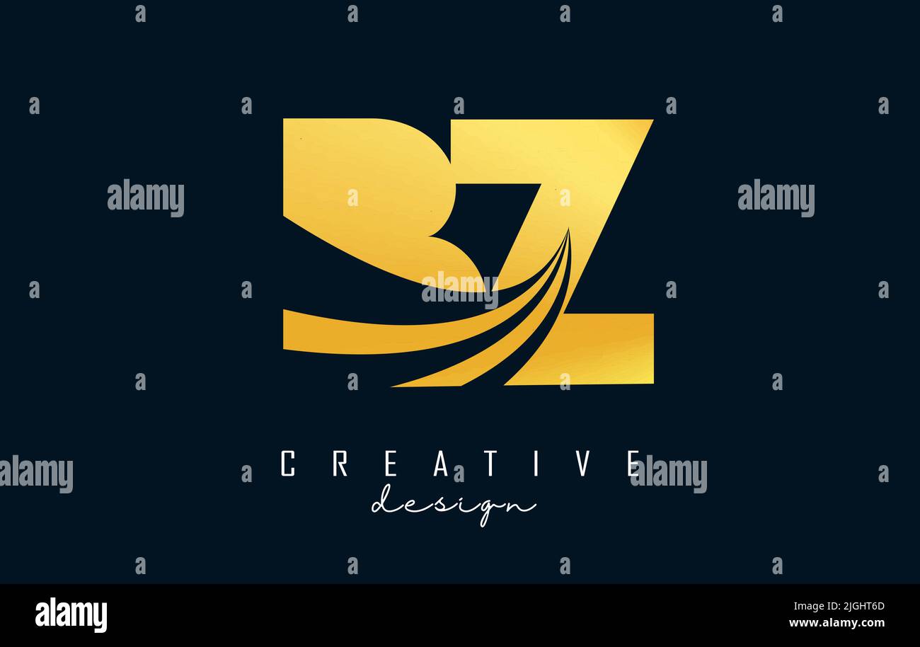 Creative golden letter BZ b z logo with leading lines and road concept ...