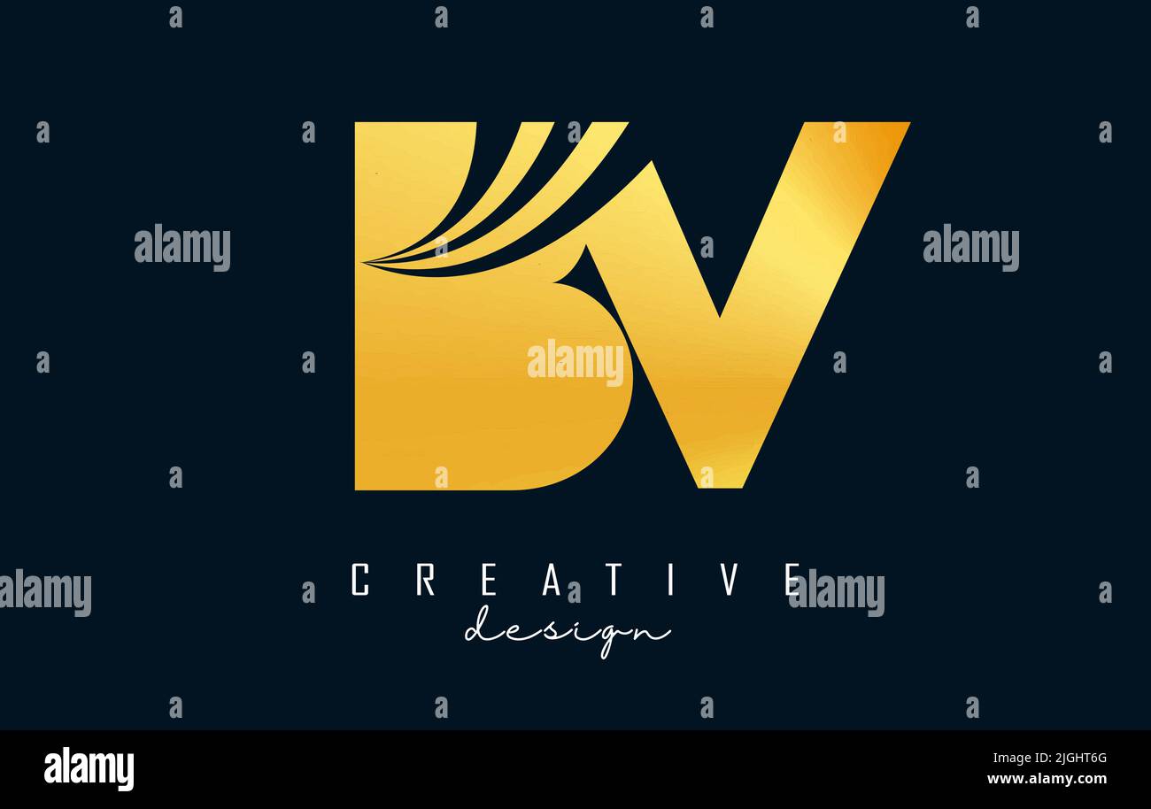 Creative golden letter BV b v logo with leading lines and road concept ...