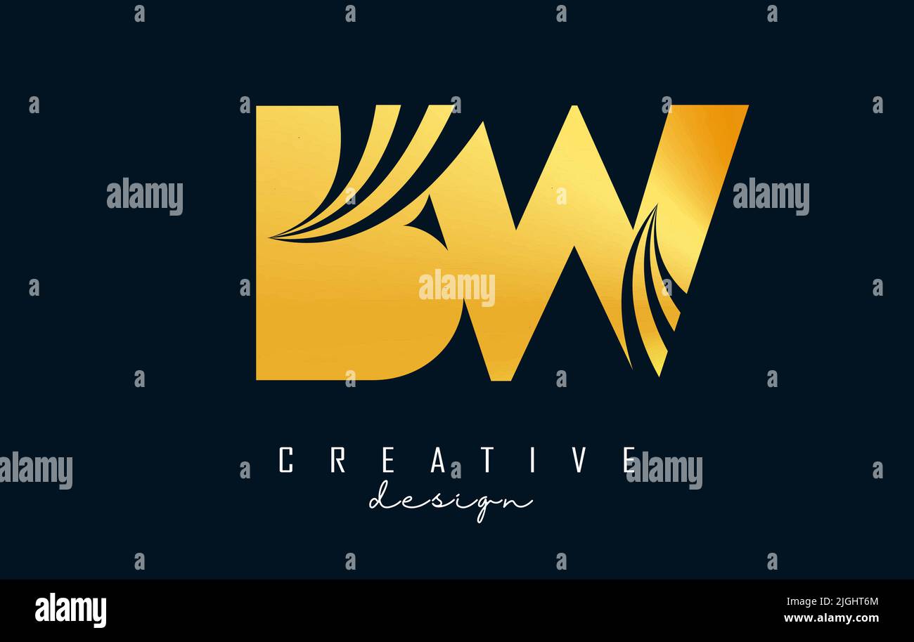 Creative golden letter Bw b w logo with leading lines and road concept ...