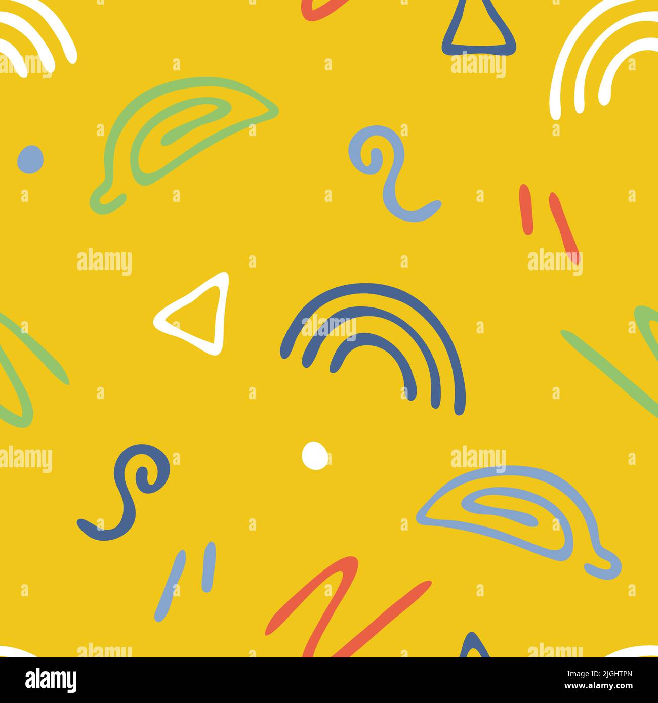 Seamless vector pattern with fun shapes on yellow background. Simple ...