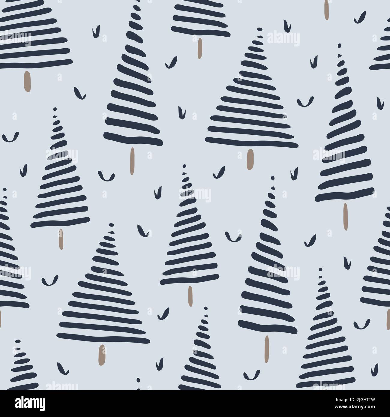 Seamless vector pattern with abstract trees on blue background ...