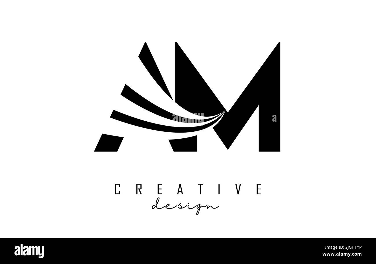 Creative clack letter AM A m logo with leading lines and road concept ...