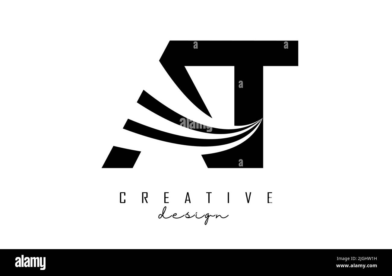 Creative clack letter AT A T logo with leading lines and road concept ...