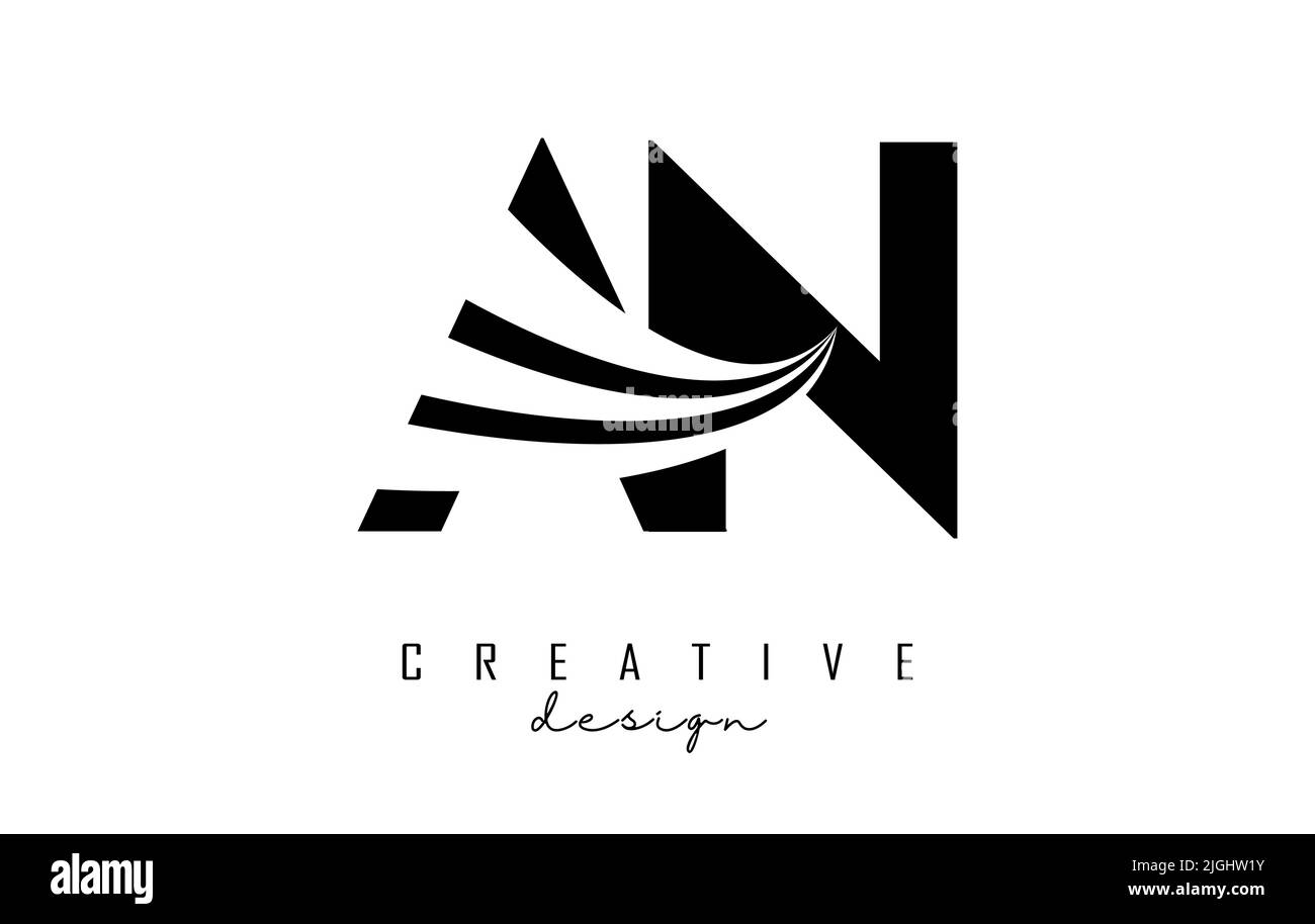 Creative clack letter AN A N logo with leading lines and road concept ...