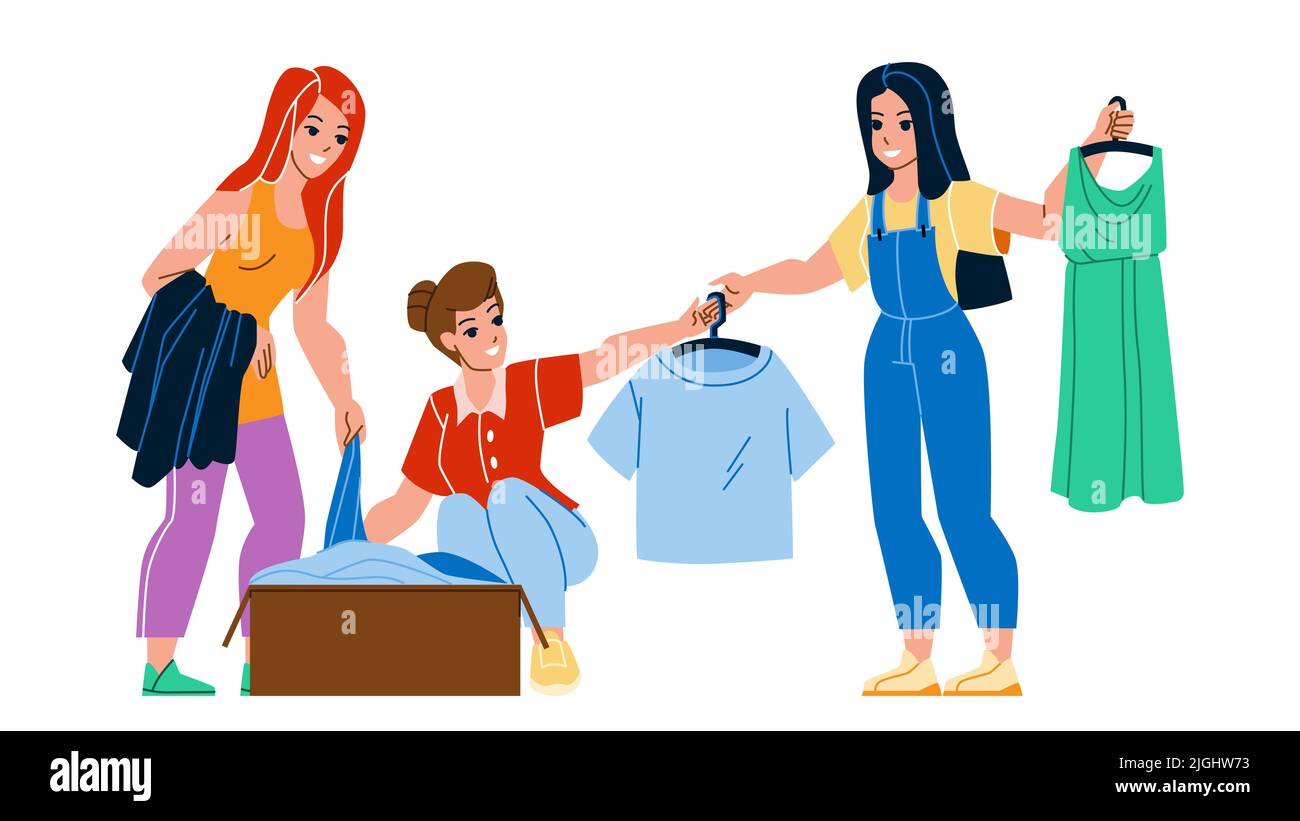 Clothes Swap Party Enjoying Young Women Vector Stock Vector Image & Art ...