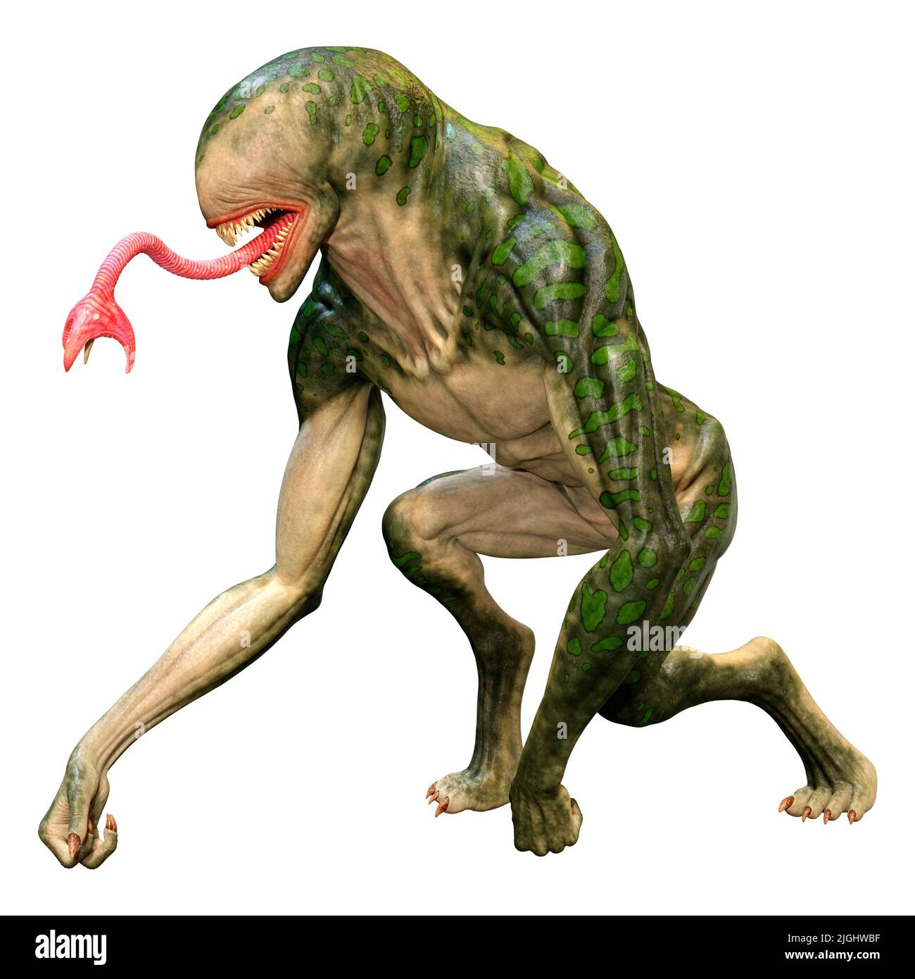 3D rendering of a green alien isolated on white background Stock Photo ...