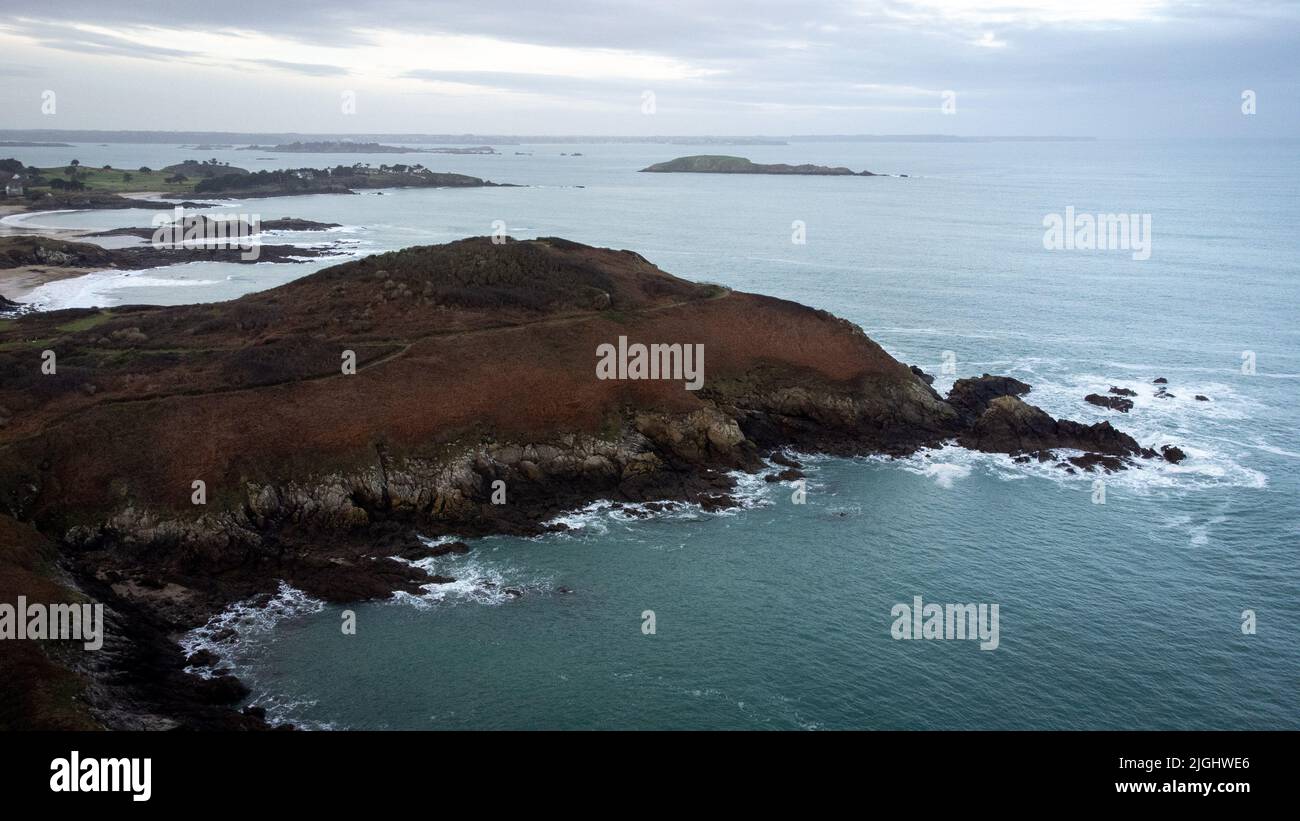 France, Brittany, Saint-Lunaire the 2022-01-03. Aerial view of Breton ...