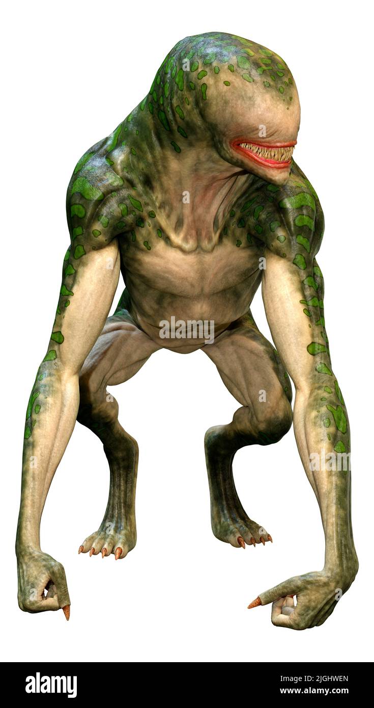 3D rendering of a green alien isolated on white background Stock Photo ...