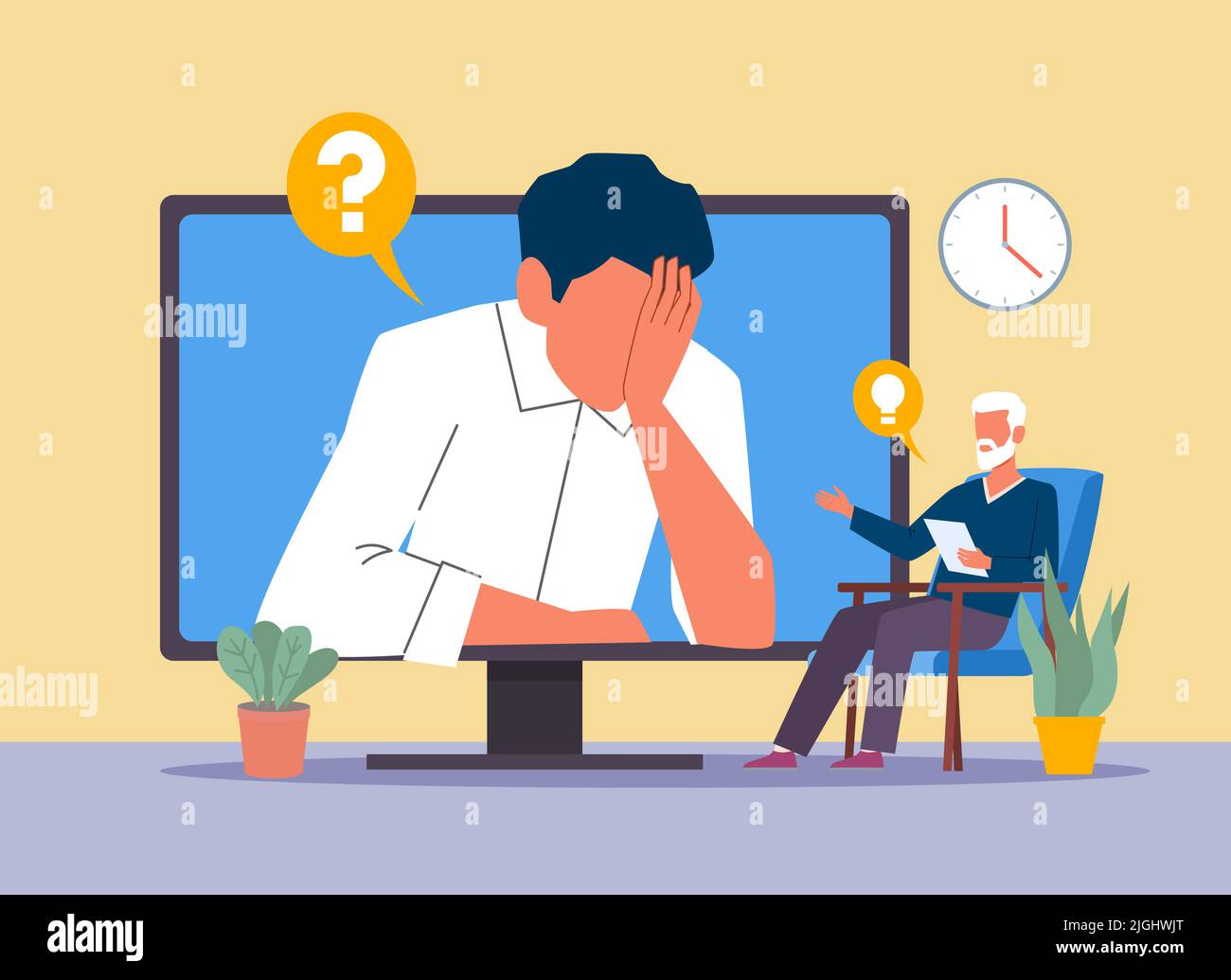 Online consultation. Remote psychological assistance, internet meeting ...