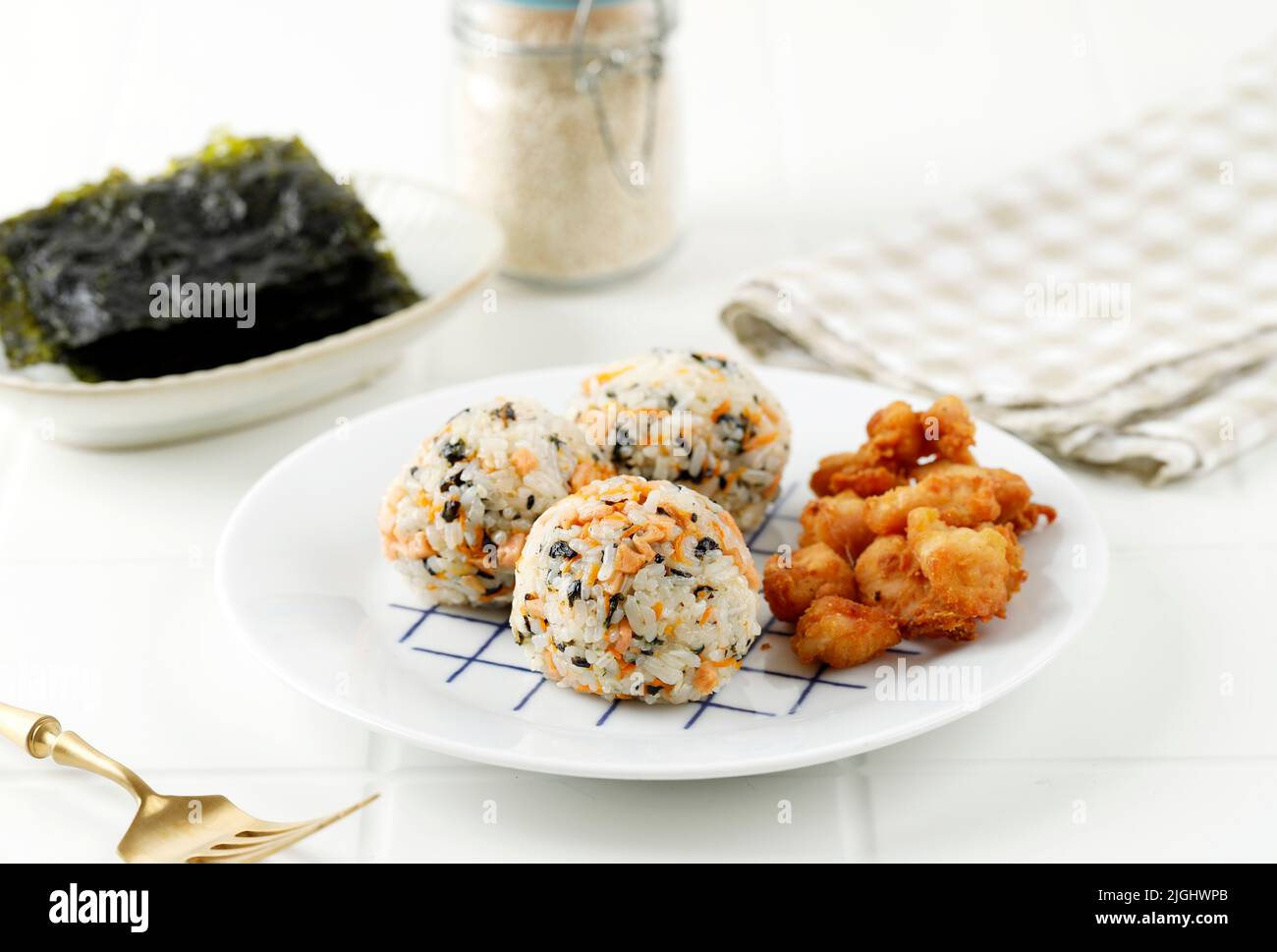 Korean Seaweed Rice Balls or Jumeokbap with Ham, Sausage, Sesame Seed ...