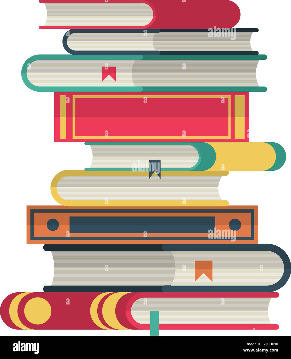 Pile of books with bookmarks. Research symbol. Educational reading ...