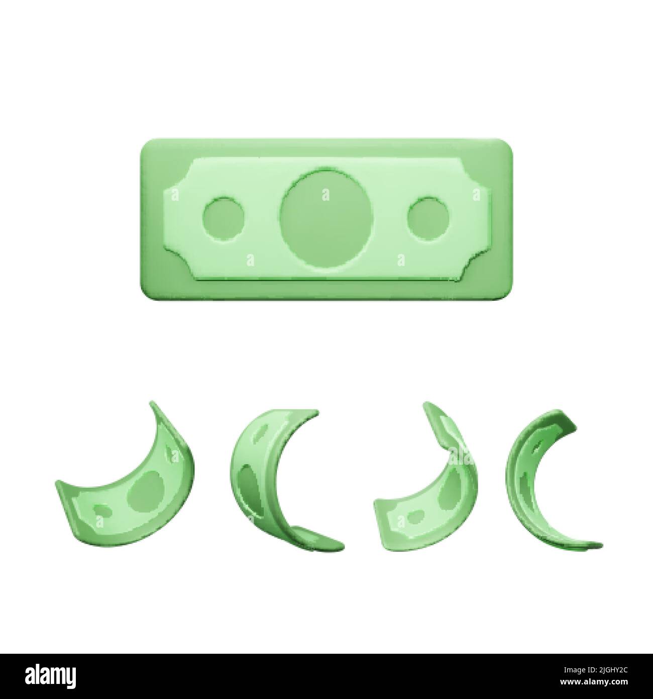 Green Paper Dollar Note. Set of 3D realistic banknote currency in ...