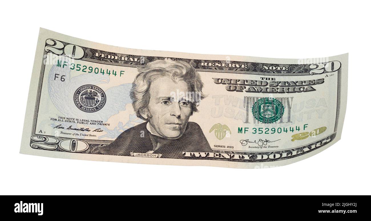 Twenty dollar banknote on white background Stock Photo - Alamy