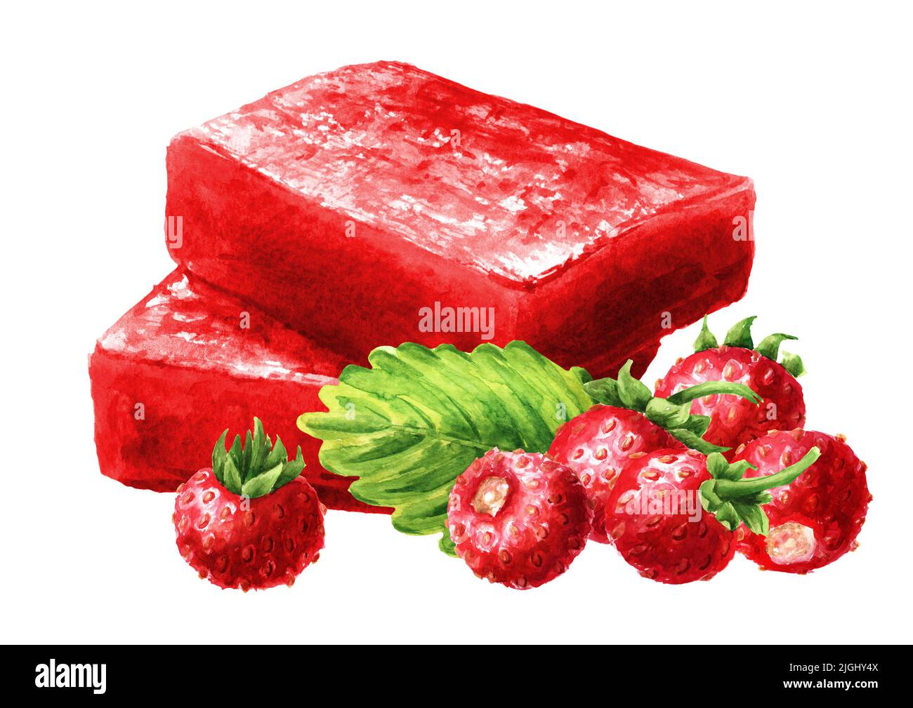 Homemade forest strawberrie marmalade, jam, jelly. Hand drawn ...