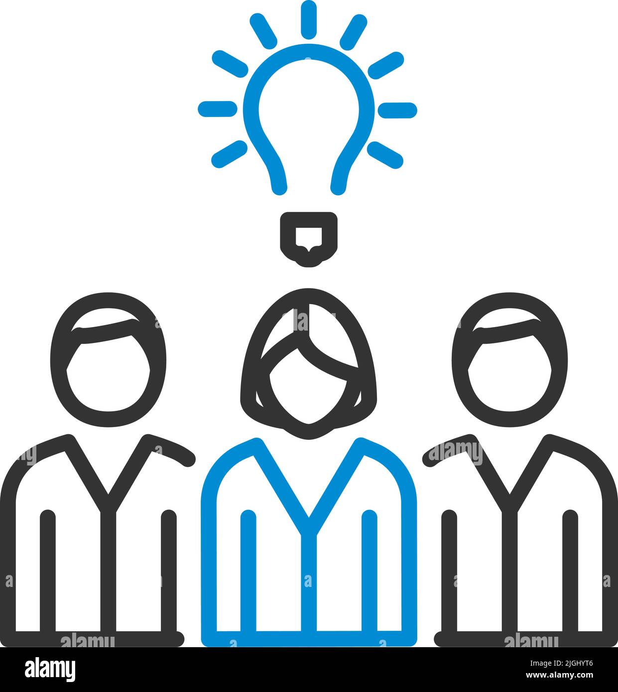 Corporate Team Finding New Idea With Woman Leader Icon. Editable Bold ...